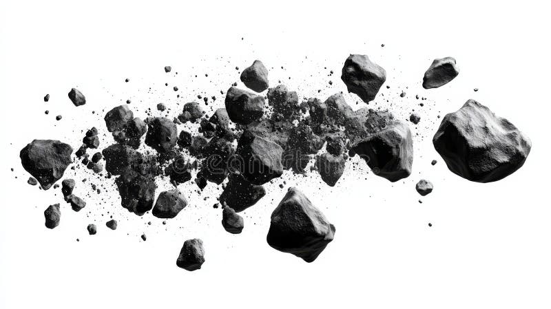 Asteroid Field Debris Cloud, Isolated on White Background, Space Rock ...