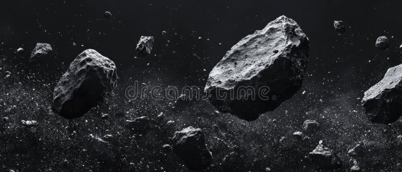 Asteroid Field in Deep Space Stock Illustration - Illustration of white ...