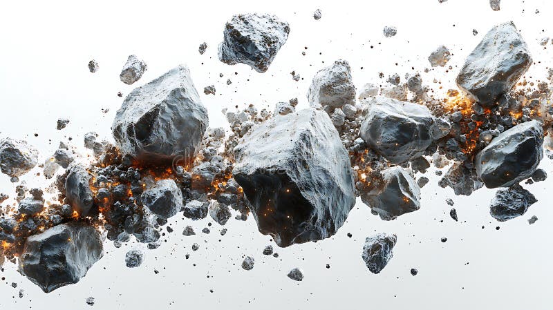 Asteroid Field with Glowing Debris, Realistic 3D Render Stock Image ...