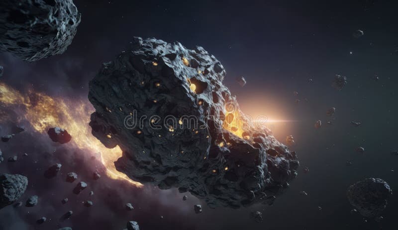 Asteroid Field with Glowing Rocks. Created by Generative Artificial ...