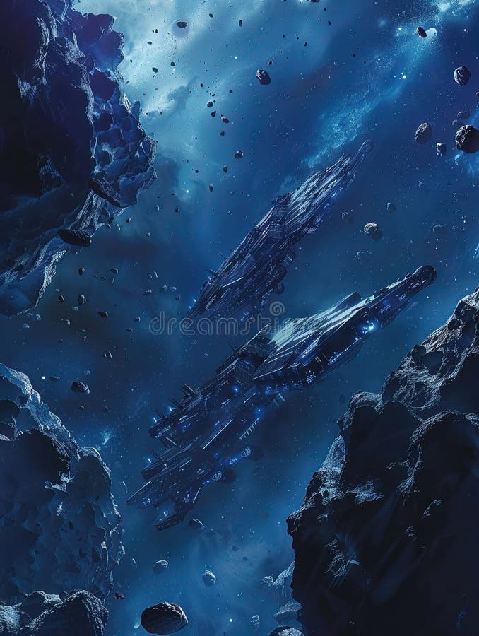 An Asteroid Field with Hidden Invader Ships Maneuvering between the ...