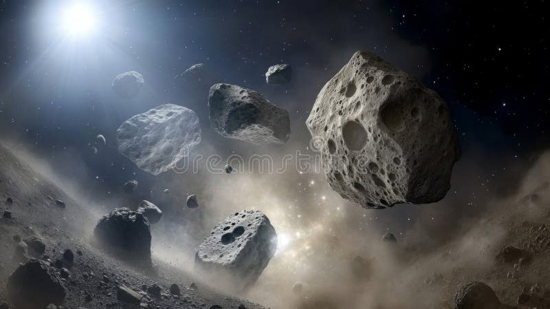 Asteroid Field with Large Rocky Bodies and Distant Star Stock Illustration - Illustration of ...