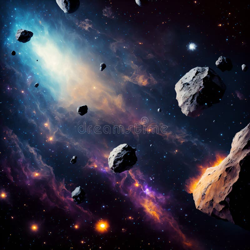 Asteroid Field in Outer Space. Generative Artificial Intelligence ...