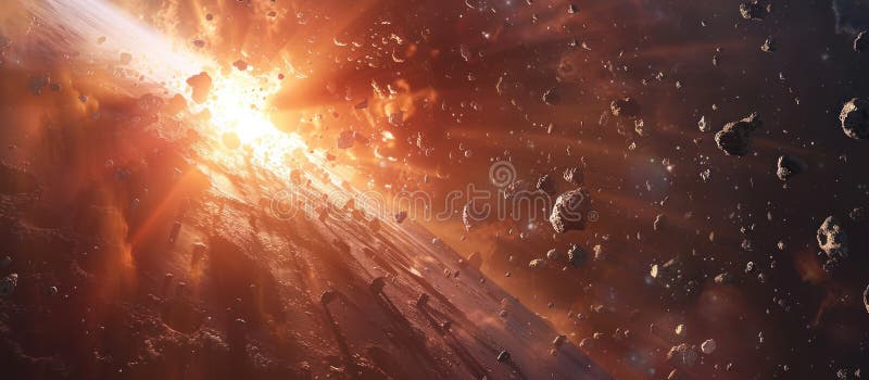 Asteroid Field in Space with Bright Light Stock Photo - Image of ...