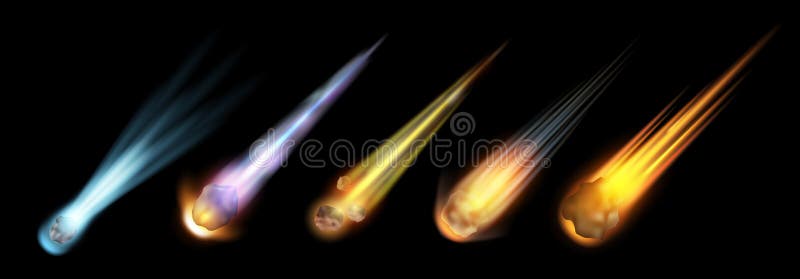 Asteroid with Fire Trail, Realistic Space Meteor Stock Vector ...