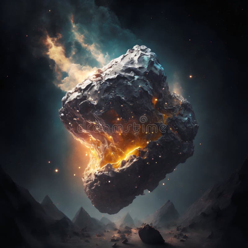 Asteroid Flying in Space. Generative AI Stock Illustration ... Asteroid Flying in Space. Generative AI Stock Illustration ...