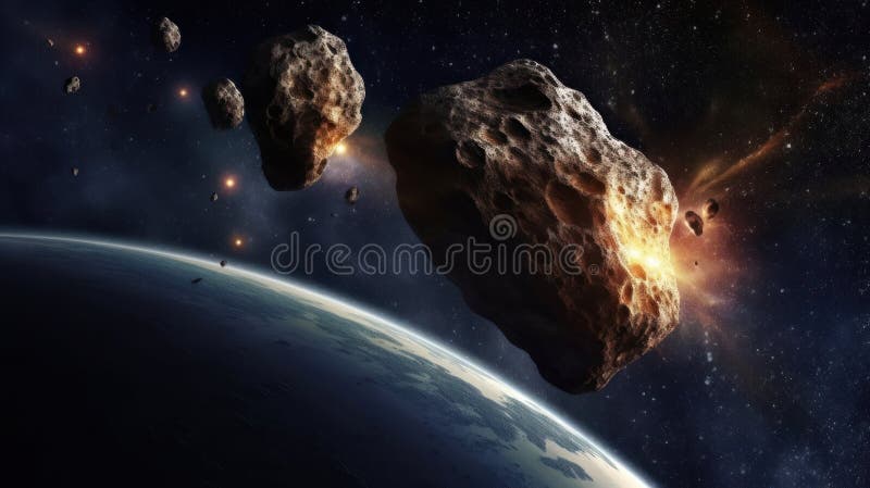 Asteroid Flying in Space. Planets and Stars in Outer Space, Showing the ...