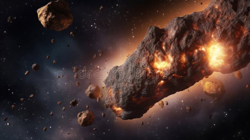 Asteroid Flying in Space. Planets and Stars in Outer Space, Showing the ...