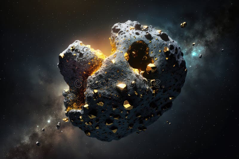 An Asteroid with Gold Mineral Stock Illustration - Illustration of ...