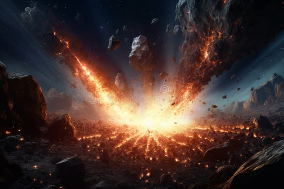 Asteroid Hit and Explode in the Planet with Massive Bomb,sci-fi Concept ...