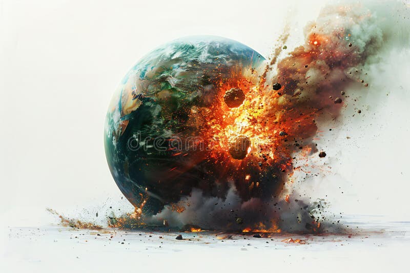 An Asteroid Hitting the Earth, Causing it To Break Up and Be Destroyed ...