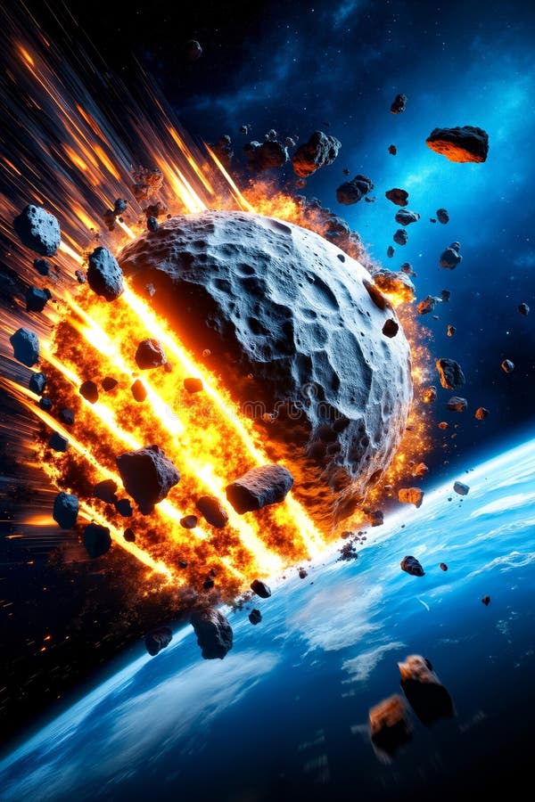 An Asteroid Hitting the Earth Stock Image - Image of scene, starry ...