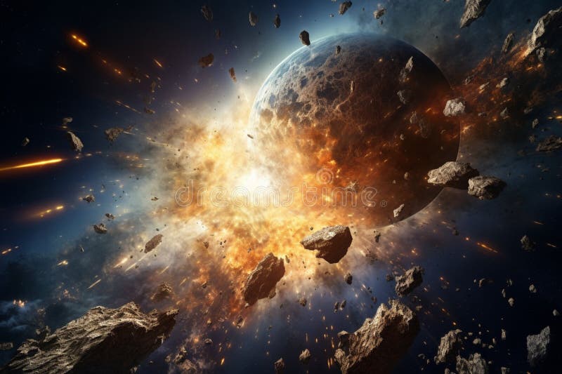 Asteroid Explosion while Orbit in the Galaxy,sci-fi Concept, Ai ...
