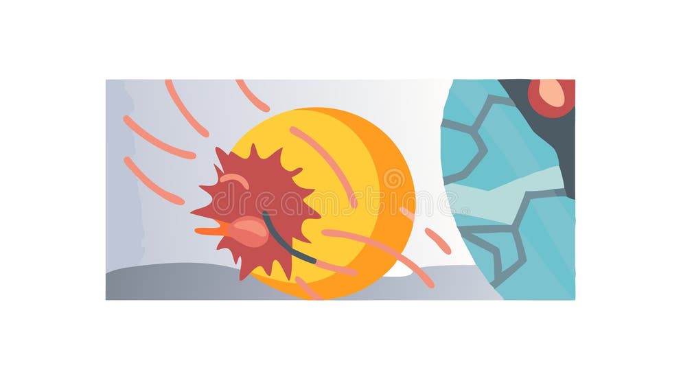 Asteroid Impact with Destructive Force and Cracked Ground, Vector ...