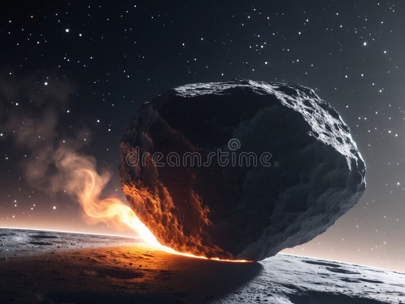 Asteroid Impact. a Dramatic Scene of Celestial Collision on a Barren ...