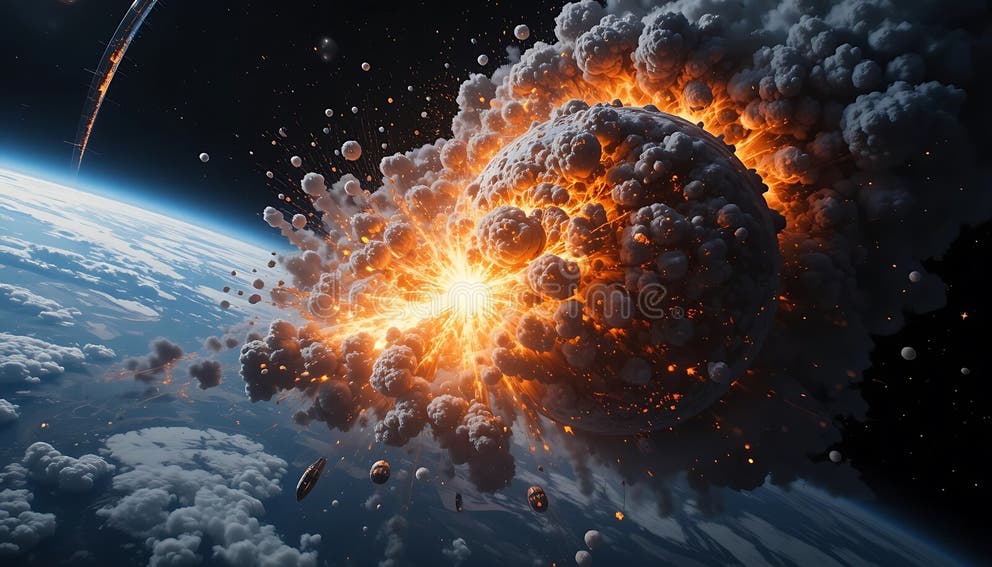 Asteroid Impact: Dramatic Space Explosion Near Earth Stock Illustration ...