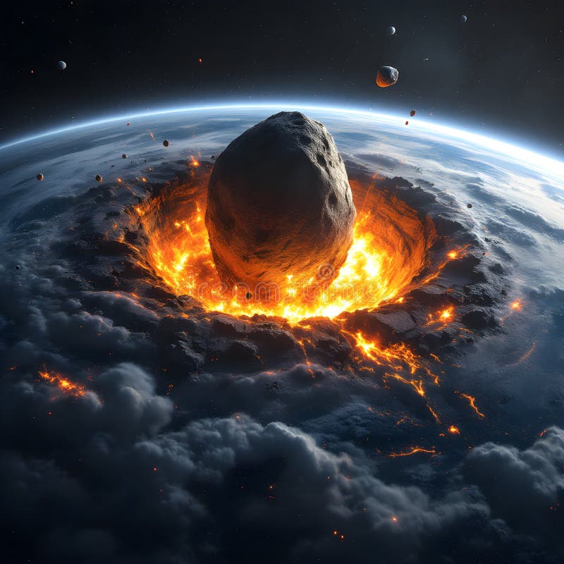 Asteroid Impact on Earth: a Dramatic Visual of Catastrophe Stock ...