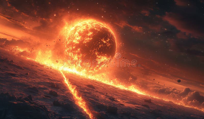 Asteroid Impact on Earth Showcasing Explosion and Fiery Destruction ...