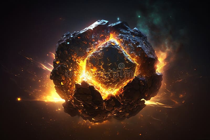 Asteroid or Meteorite Burst with Fire. Exploding Big Asteroid. Planet ...