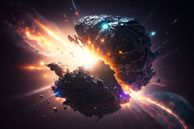 A Planet Explodes in Space with Fire and Particles Flying, Generative ...