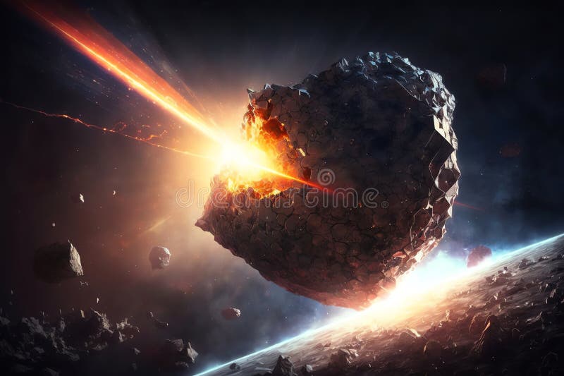 Asteroid or Meteorite Burst with Fire. Laser Explodes Big Asteroid ...
