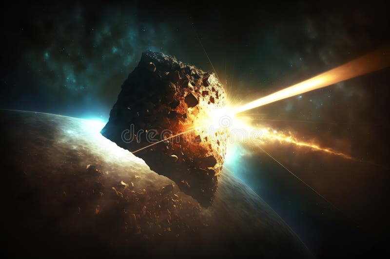 Asteroid or Meteorite Burst with Fire. Laser Explodes Big Asteroid ...