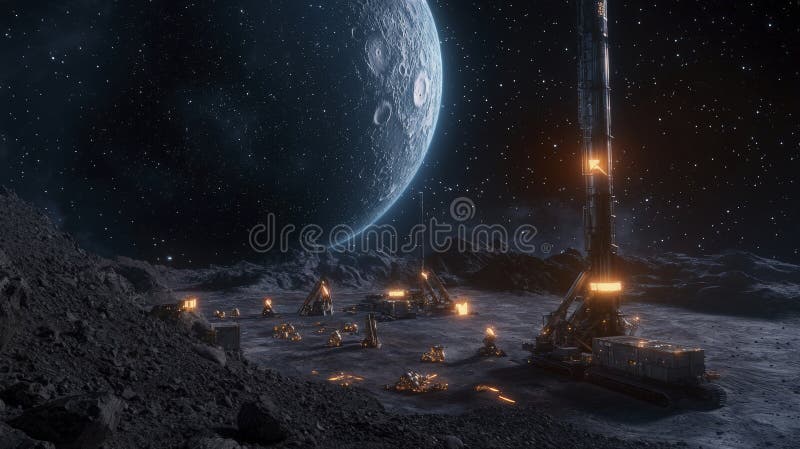 Asteroid Mining Base Operations on Exoplanets Futuristic Digital Art in ...