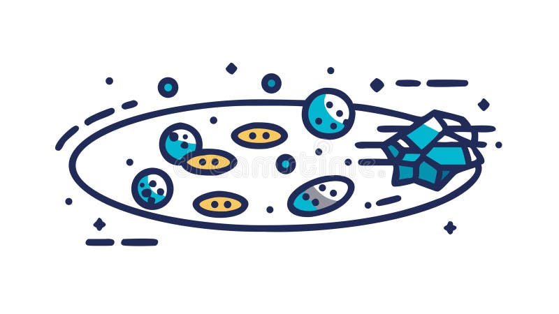 Asteroid with Orbiting Elements, Cosmic Mini-system, Vector Design ...