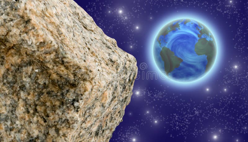 Asteroid and Planet in Space Close-up Stock Illustration - Illustration ...