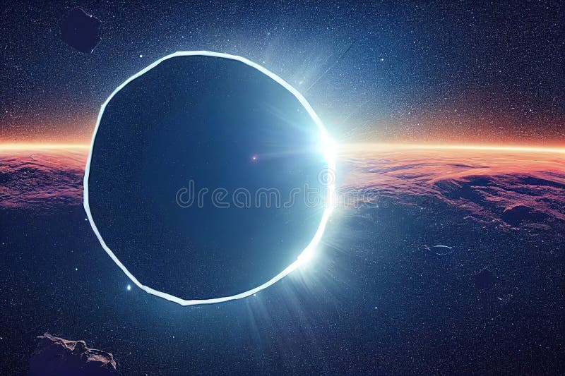 Asteroid and Planet Surface View from Orbit in Cosmos Background ...