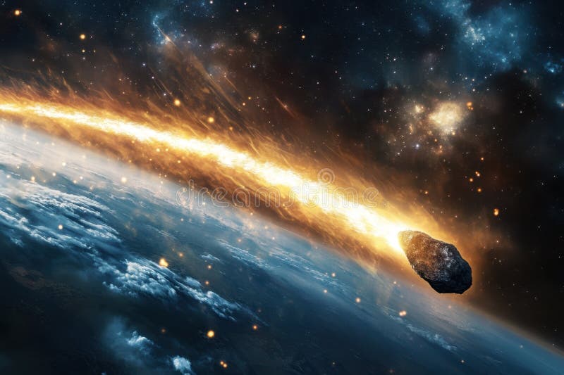 Asteroid Entering Earth S Atmosphere with Fiery Trail during Cosmic ...