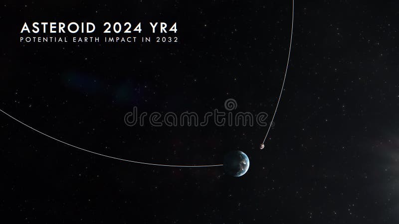 Asteroid 2024 YR4 Impact with Earth Showing Motion Path with Text Stock ...