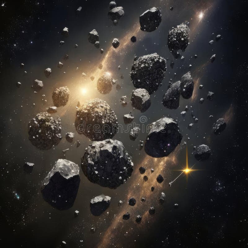 Asteroids in the Asteroid Belt in Space. Stock Illustration ...