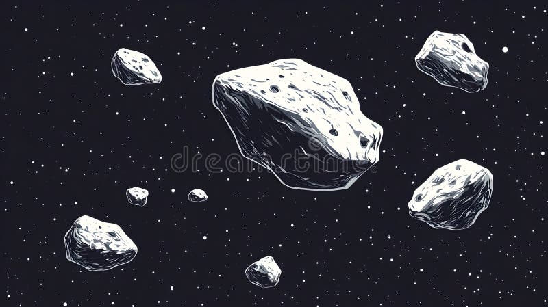 Asteroids Floating through Deep Space with Stars in Background in Pixel ...