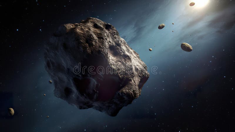 A Large Asteroid Flying in Outer Space with Small Fragments Threat of ...