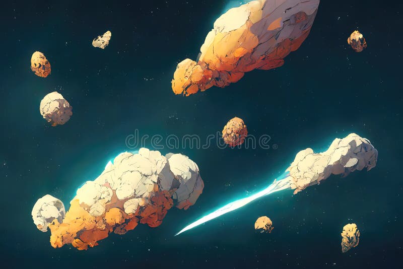 Asteroids Shooting through Space and Stars, Impact Stock Image - Image ...