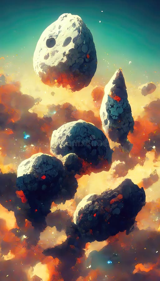 Asteroids Shooting through Space and Stars, Impact Stock Photo - Image ...