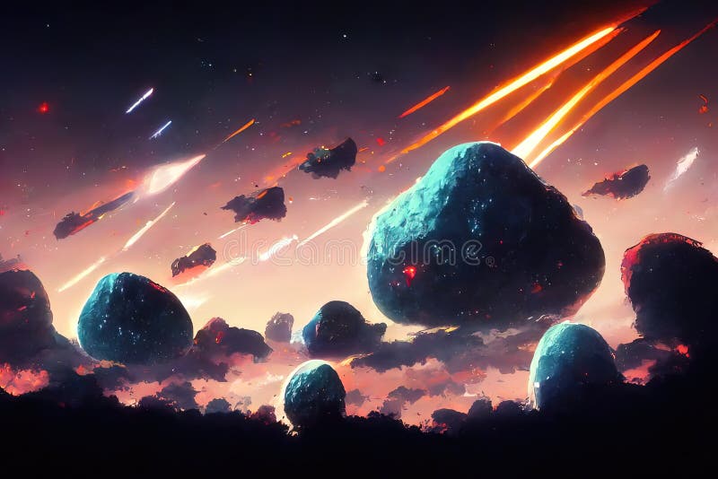 Asteroids Shooting through Space and Stars, Impact Stock Illustration ...