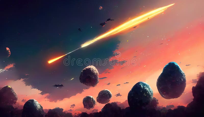 Asteroids Shooting through Space and Stars, Impact Stock Illustration ...