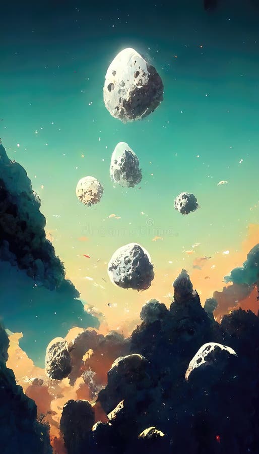 Asteroids Shooting through Space and Stars, Impact Stock Illustration ...
