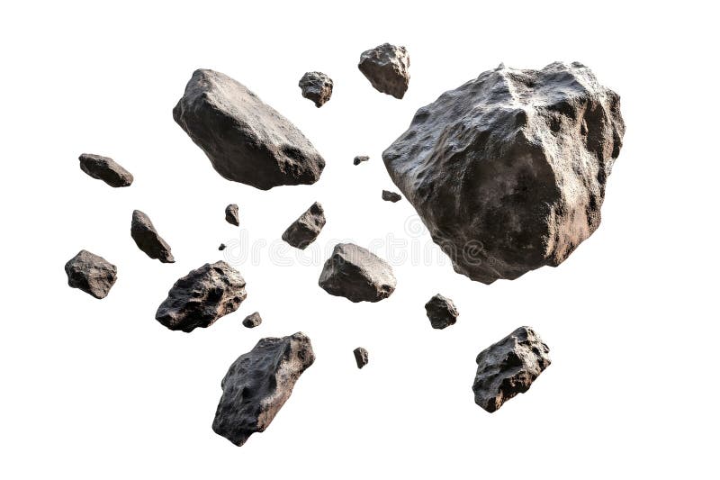 Asteroids Swarm of Boulders or Stone Meteorite Isolated on White ...