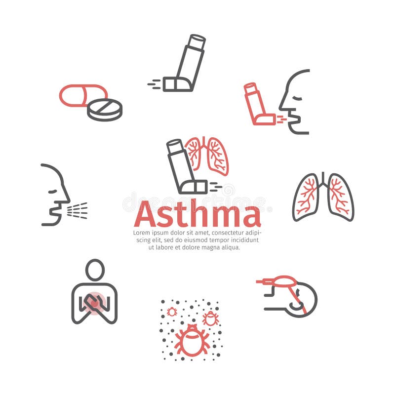 Asthma Banner. Symptoms. Asthma Line Icons. Vector Signs for Web ... Asthma Banner. Symptoms. Asthma Line Icons. Vector Signs for Web ...
