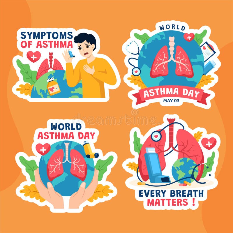 Asthma Day Label Flat Cartoon Hand Drawn Templates Background ...