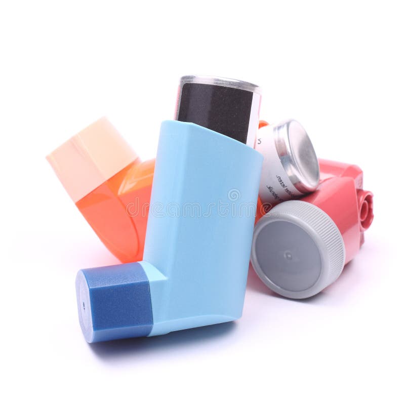 Asthma Inhalers Isolated Over White Stock Photo - Image of aerosol ...