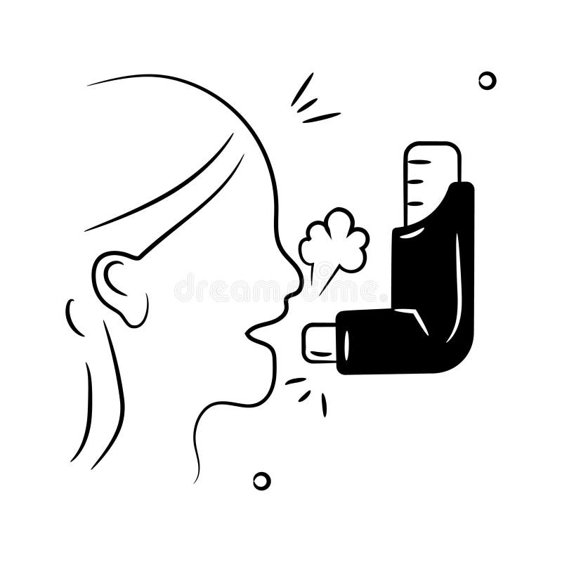 Asthma Patient Taking Medicine with Inhaler Pump, Doodle Icon of Asthma ...