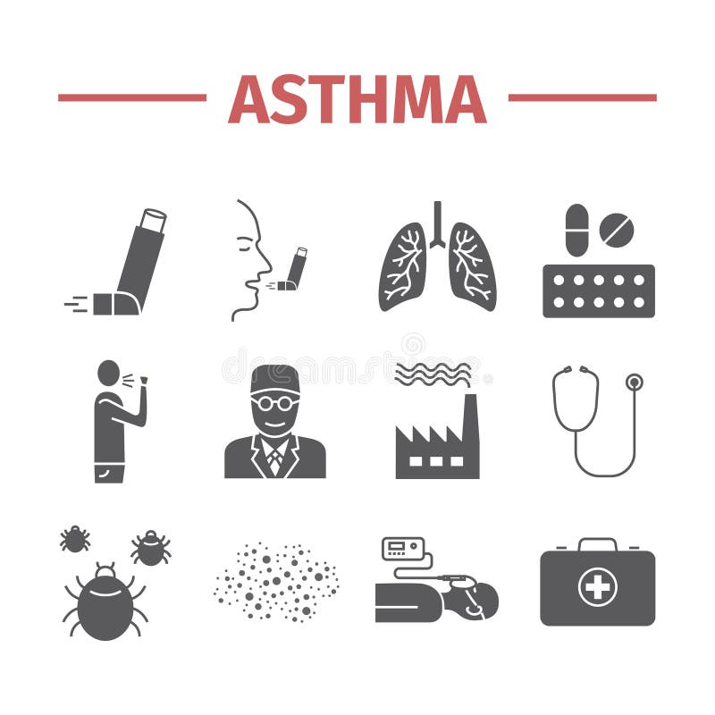 Asthma Symptoms. Asthma Icons. Vector Set. Stock Illustration ...
