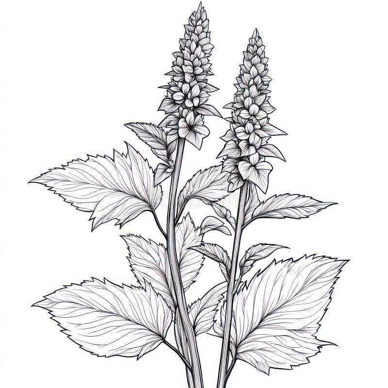 A Astilbe, Black and White Handdrawn Sketch, Isolated on Solid White ...