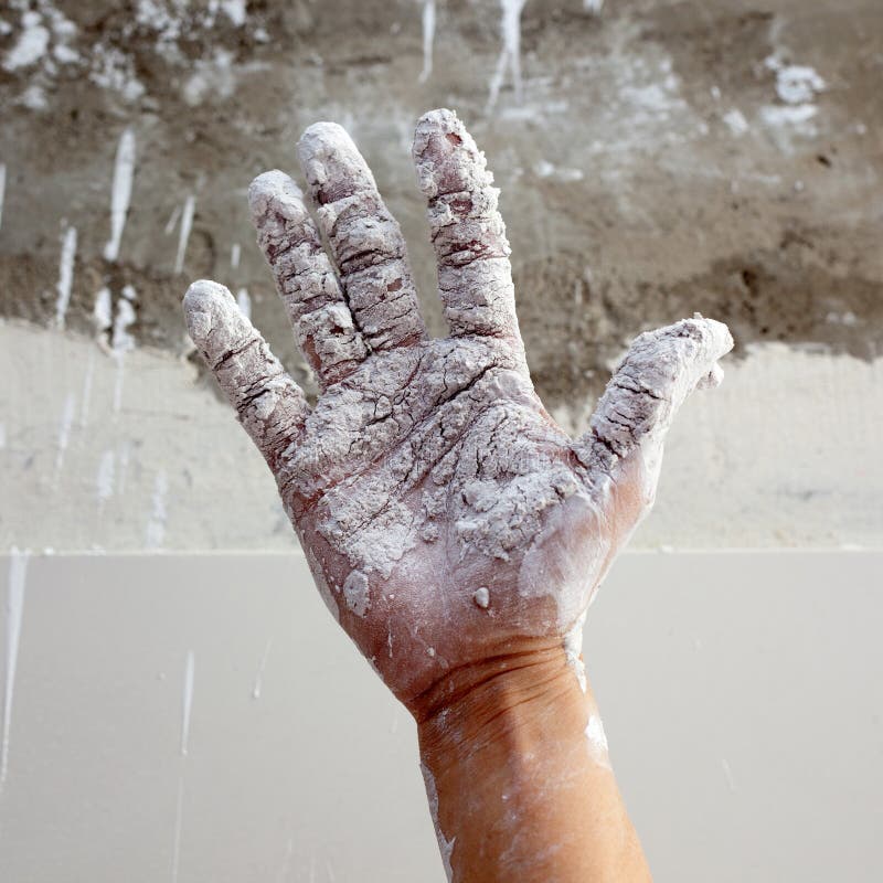 Astist Plastering Man Hand with Cracked Plaster Stock Image - Image of ...