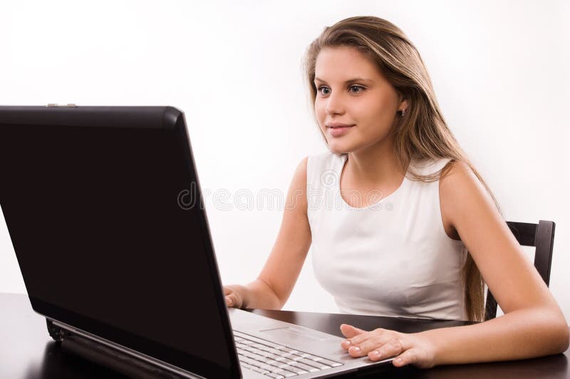 Astonished Girl Behind a Laptop Stock Photo - Image of professional ...