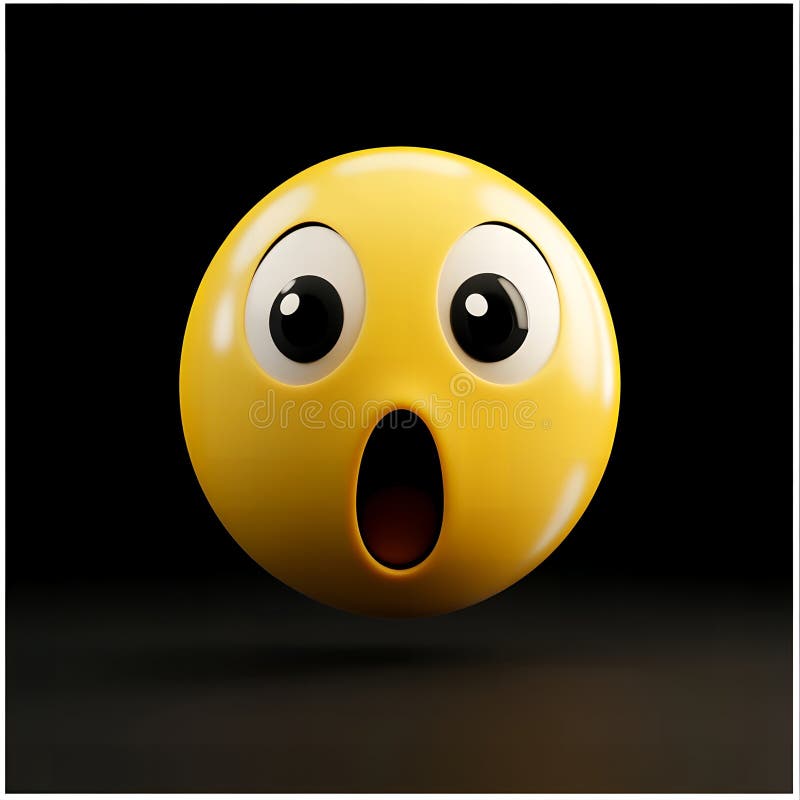 Astonished Yellow Emoticon 3D Render Shock Face Expression Digital Art ...